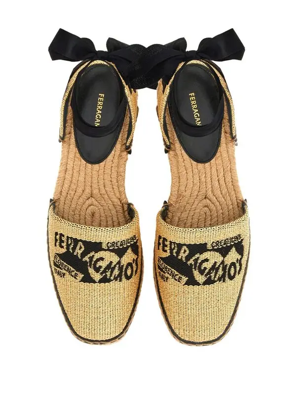 FERRAGAMO Logo-embroidered Raffia Espadrilles
