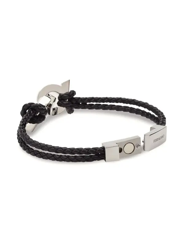 FERRAGAMO Gancini Braided Leather Bracelet
