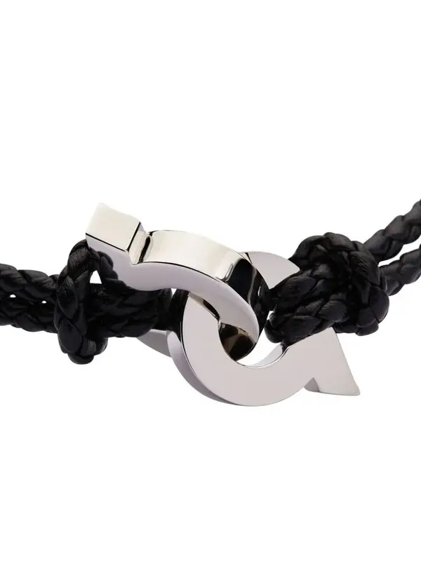 FERRAGAMO Gancini Braided Leather Bracelet