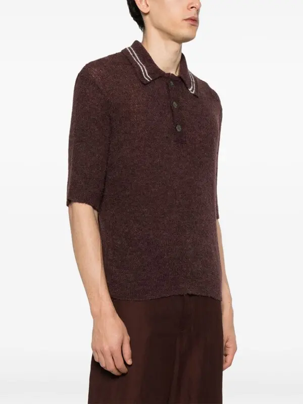 Our Legacy Traditional Knitted Polo Shirt In Brown - 36% Off