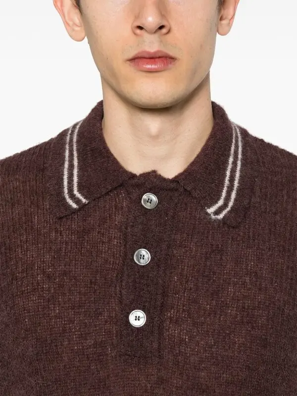 Our Legacy Traditional Knitted Polo Shirt In Brown - 36% Off
