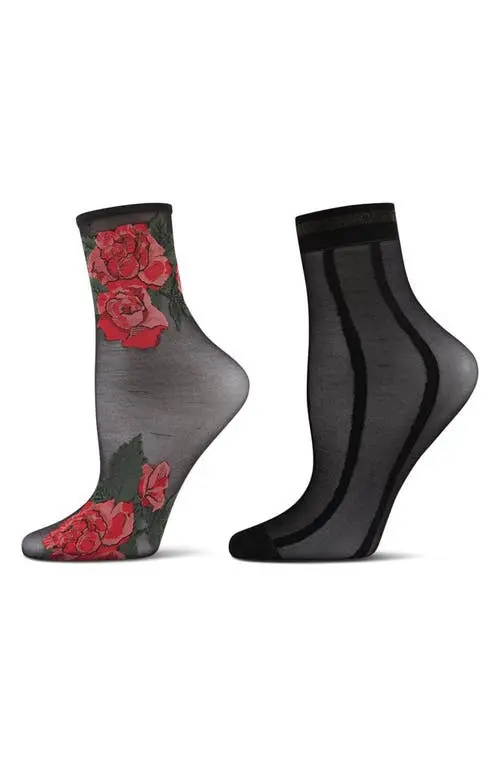 MEMOI Assorted Ankle Socks 2-pack - Black-red