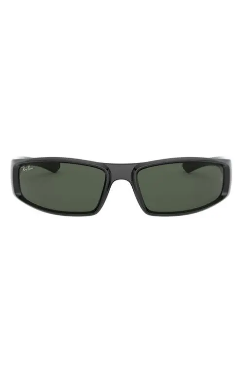 Ray-ban 58mm Rectangular Wrap Sunglasses - Black/ Dark Green