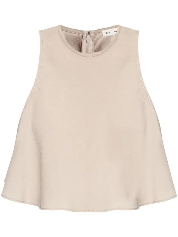 AMI Paris Flared Godet Top - Neutrals