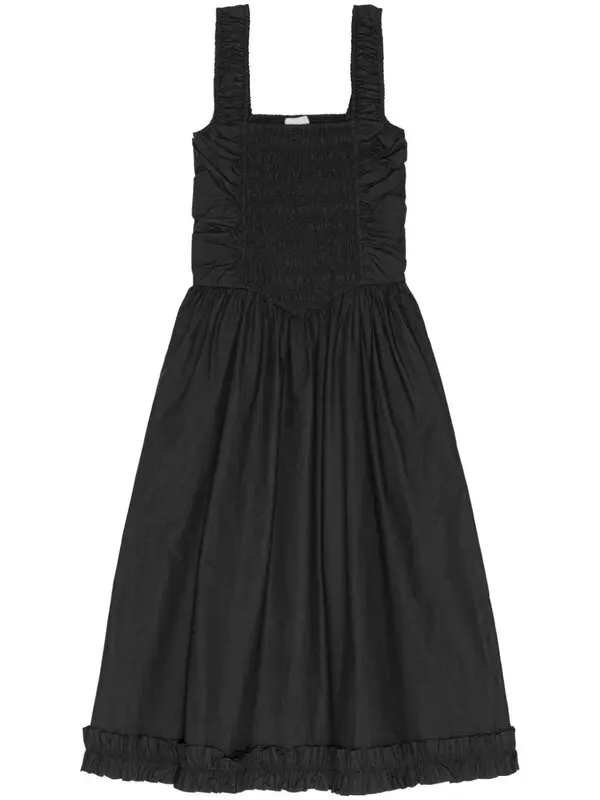 GANNI Ruched Poplin Midi Dress