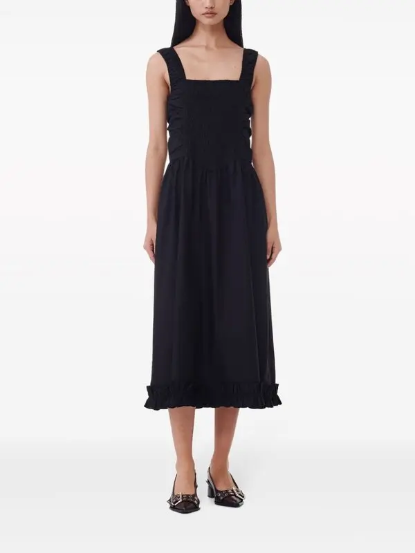 GANNI Ruched Poplin Midi Dress