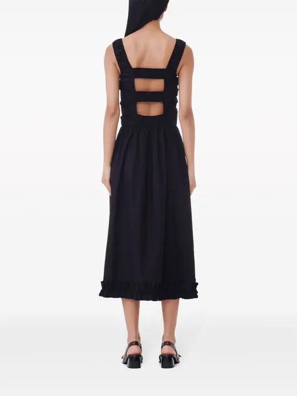 GANNI Ruched Poplin Midi Dress