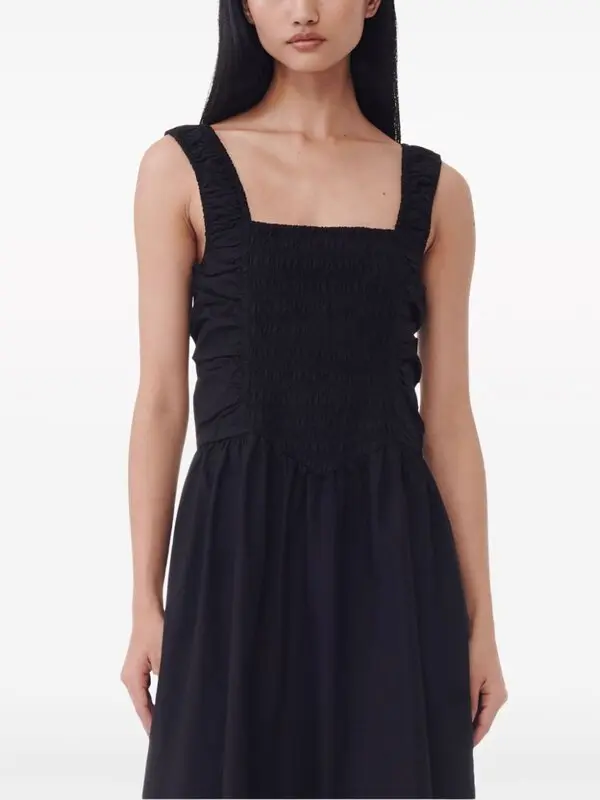GANNI Ruched Poplin Midi Dress