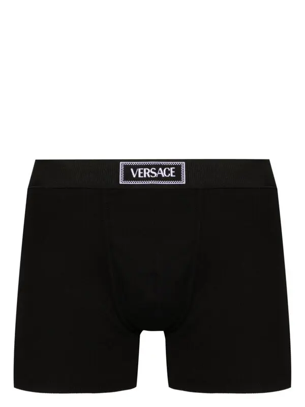 Versace 90s Logo Ribbed Long Boxers - Black