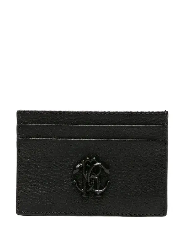Roberto Cavalli Rc-plaque Leather Cardholder - Black