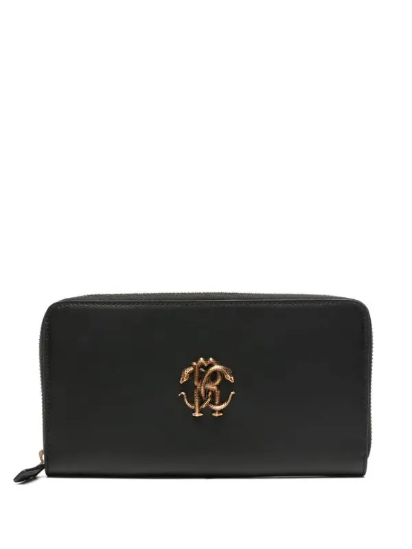 Roberto Cavalli Monogram-plaque Leather Wallet - Black
