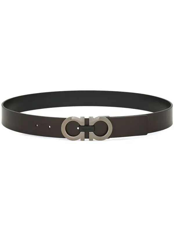 FERRAGAMO Reversible Gancini Leather Belt - Brown