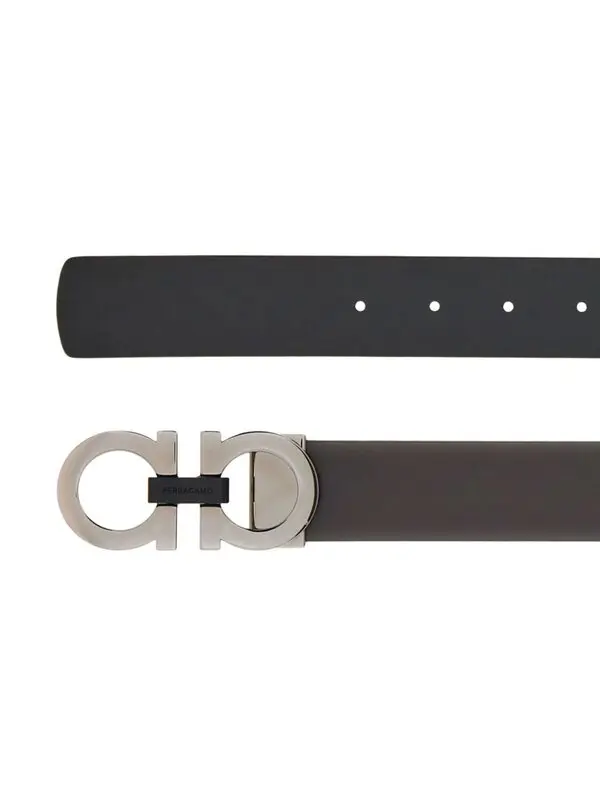 FERRAGAMO Reversible Gancini Leather Belt - Brown