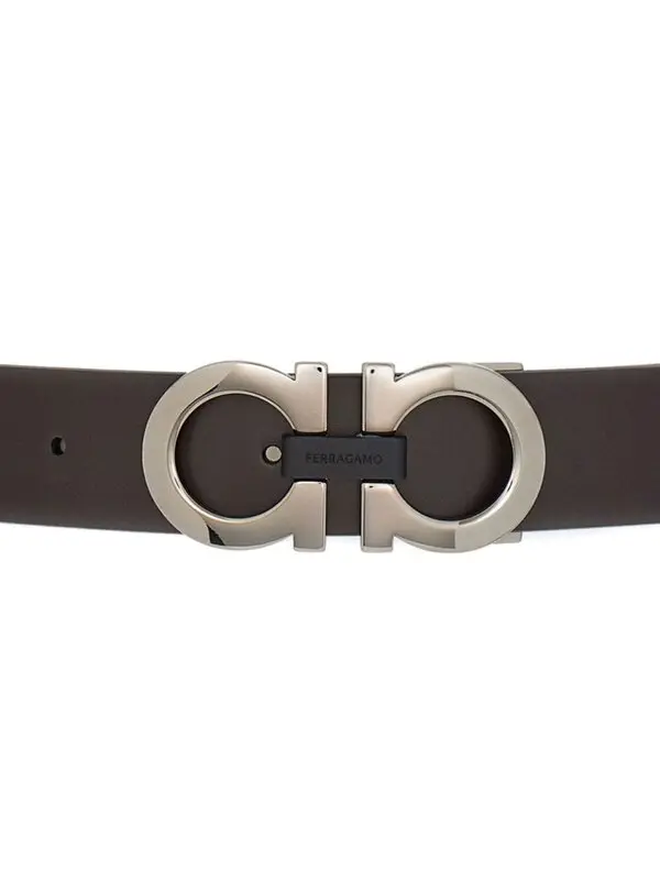 FERRAGAMO Reversible Gancini Leather Belt - Brown