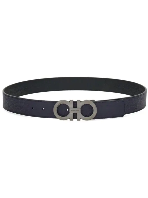 FERRAGAMO Reversible Gancini Leather Belt - Blue
