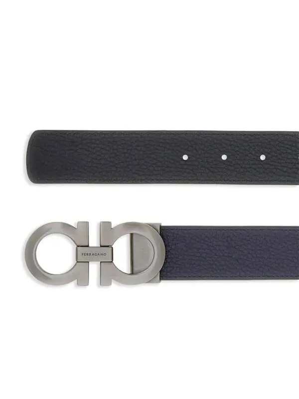 FERRAGAMO Reversible Gancini Leather Belt - Blue