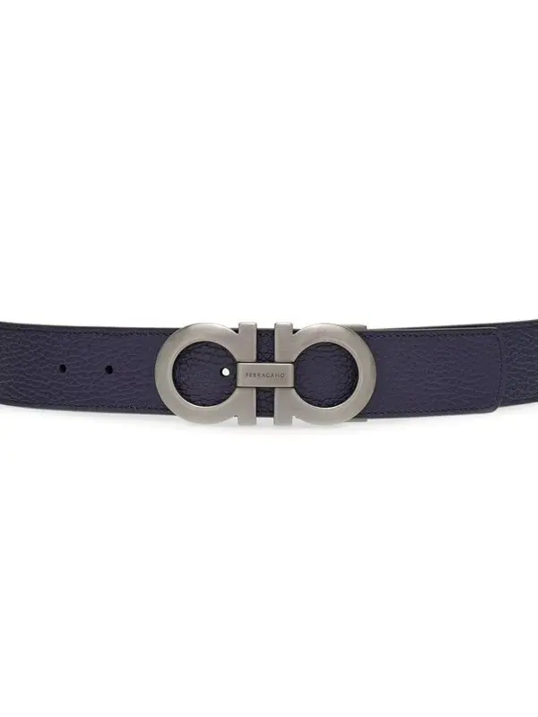FERRAGAMO Reversible Gancini Leather Belt - Blue
