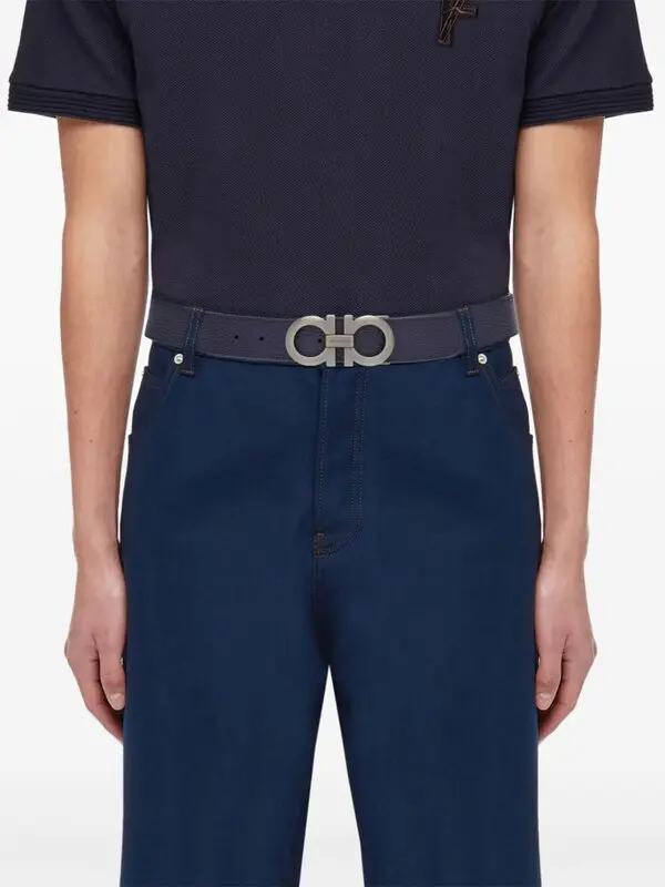 FERRAGAMO Reversible Gancini Leather Belt - Blue