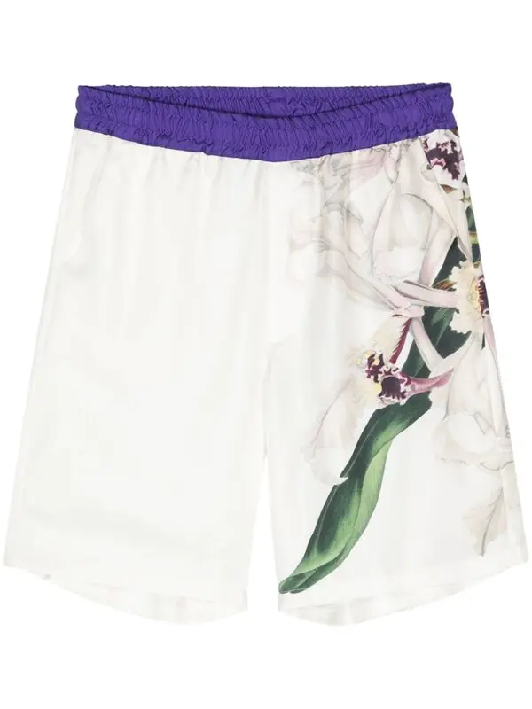 PIERRE-LOUIS MASCIA Floral-print Silk Shorts - Neutrals