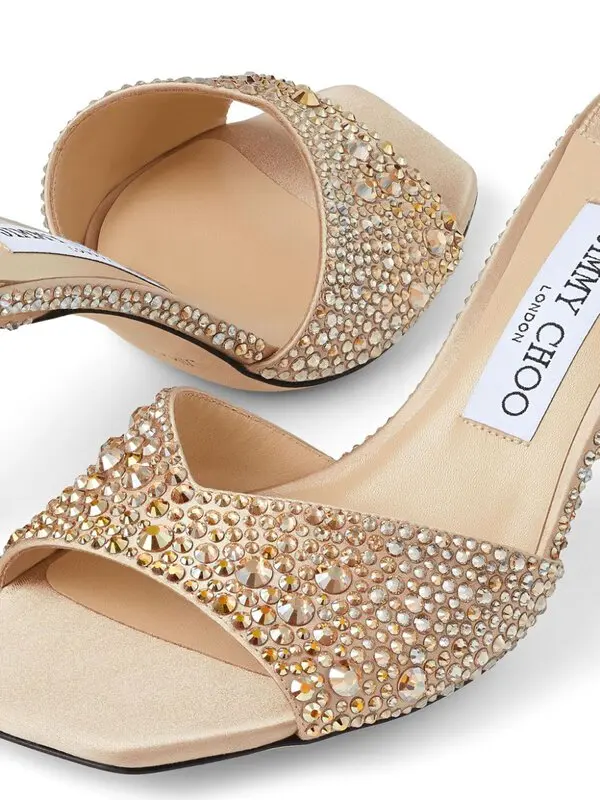 JIMMY CHOO Skye 70 Embellished Satin Sandals - Gold