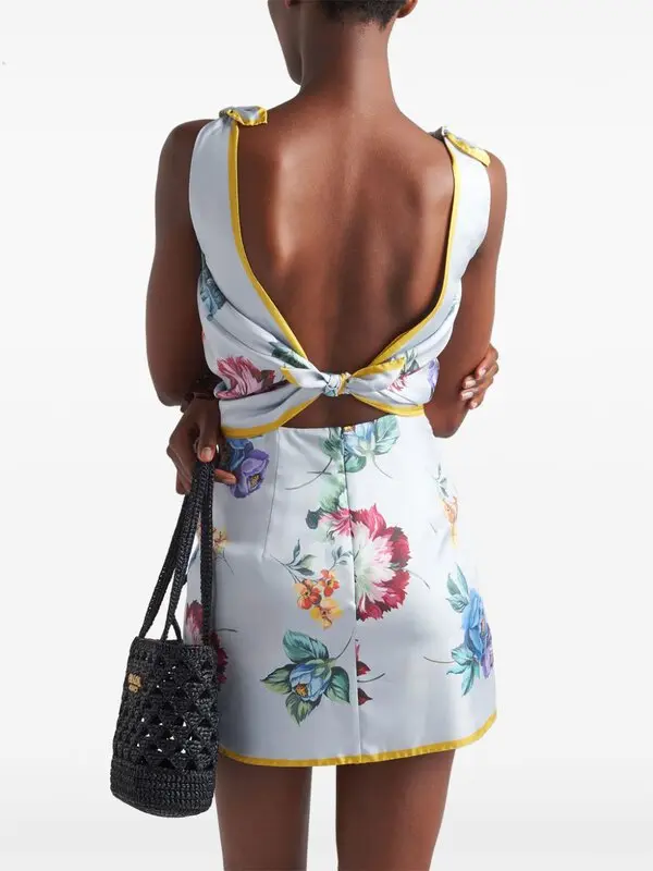 prada printed silk twill mini-dress Prada Floral-Print Silk-Twill Mini Dress - Grey