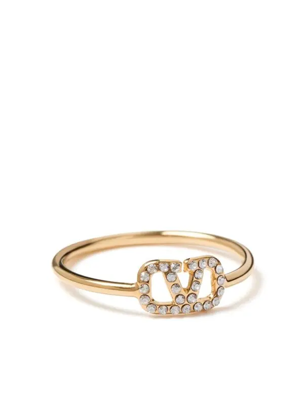Valentino Garavani Vlogo Signature Ring With Swarovski Crystals - Gold