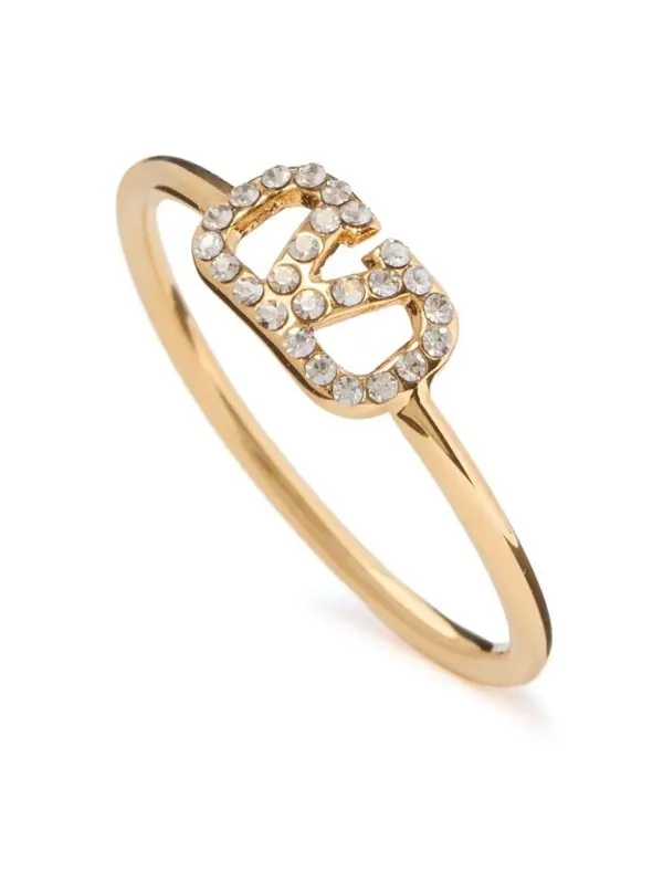 Valentino Garavani Vlogo Signature Ring With Swarovski Crystals - Gold