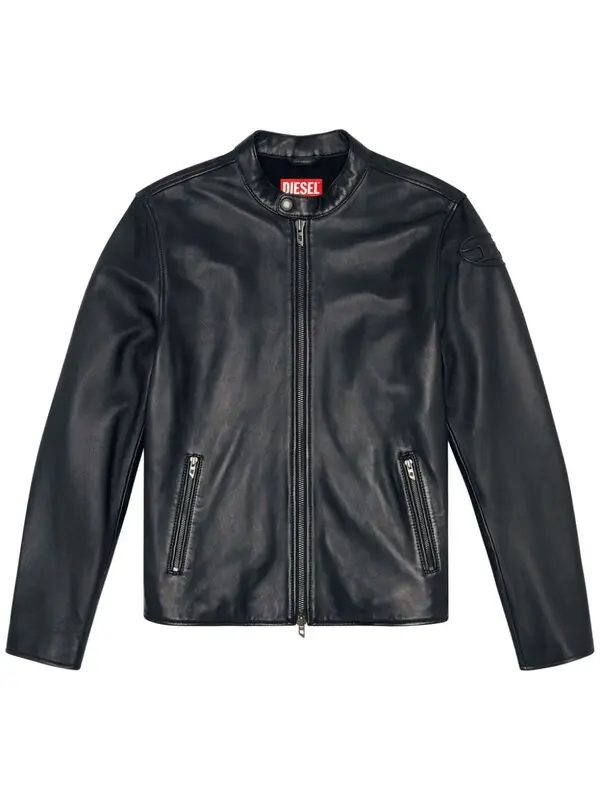 Diesel® Sheepskin Leather Jacket With Logo Patch - Black - 55% Off