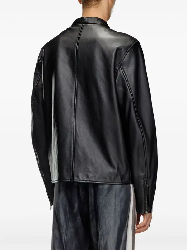 DIESEL® Sheepskin Leather Jacket With Logo Patch - Black