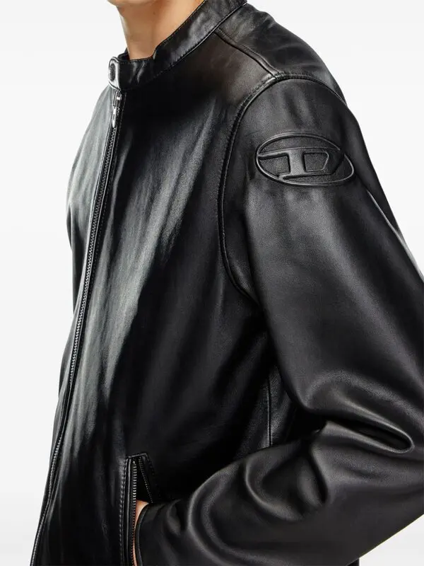 Diesel® Sheepskin Leather Jacket With Logo Patch - Black - 55% Off