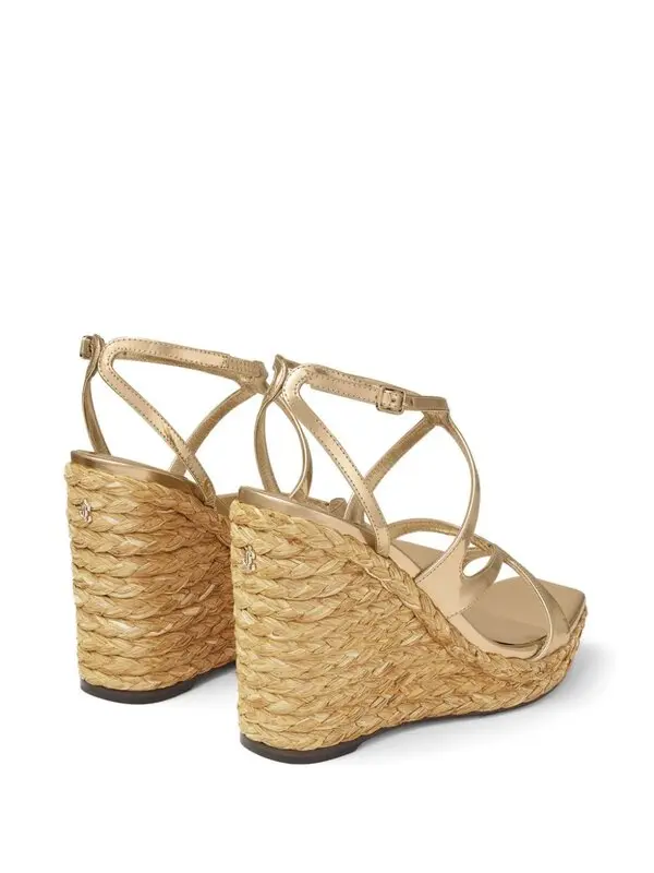 JIMMY CHOO Ayla Raffia Wedge Sandals - Gold