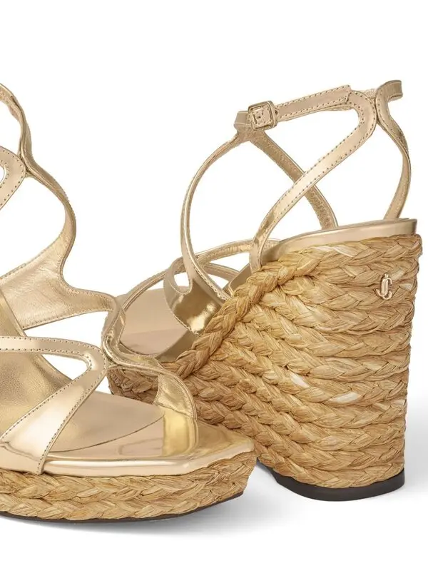 JIMMY CHOO Ayla Raffia Wedge Sandals - Gold
