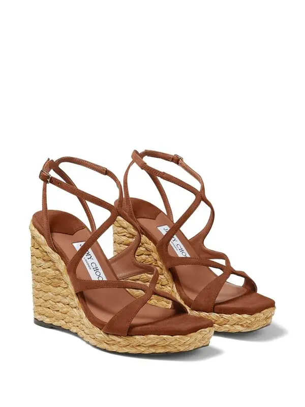 JIMMY CHOO 110mm Ayla Raffia Wedged Sandals - Brown