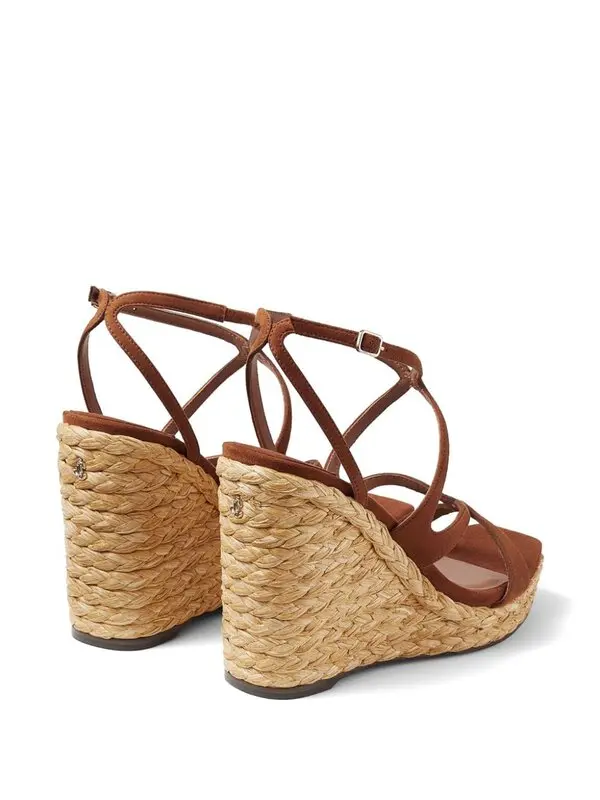 JIMMY CHOO 110mm Ayla Raffia Wedged Sandals - Brown