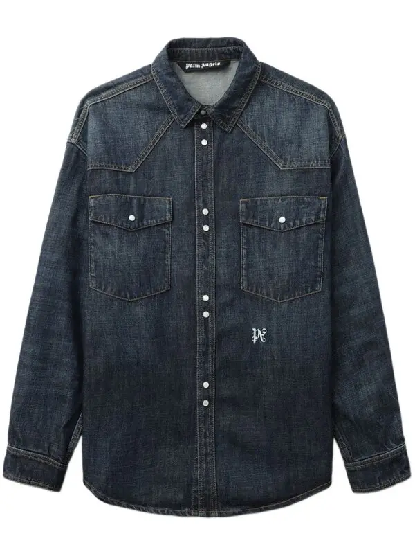 Palm Angels Logo-embroidered Denim Shirt - Brown