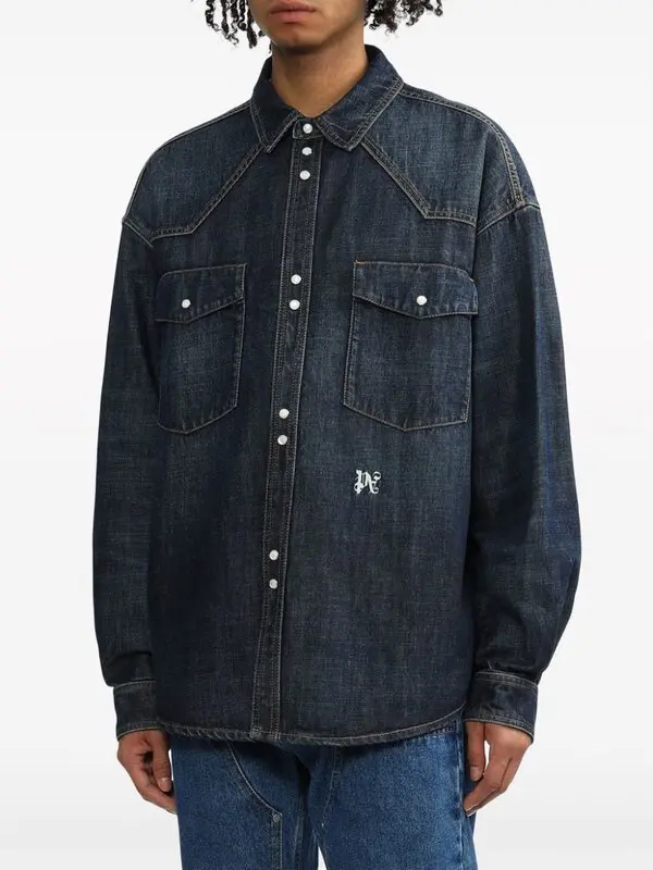 Palm Angels Logo-embroidered Denim Shirt