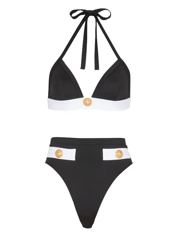 Balmain Button-embellished High-waisted Bikini - Black
