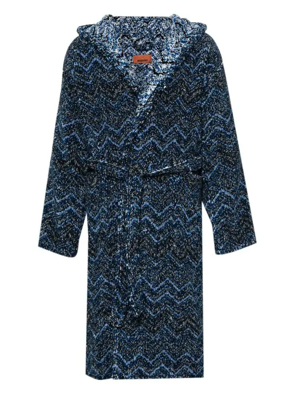 Missoni Zigzag-woven Hooded Bath Robe - Blue