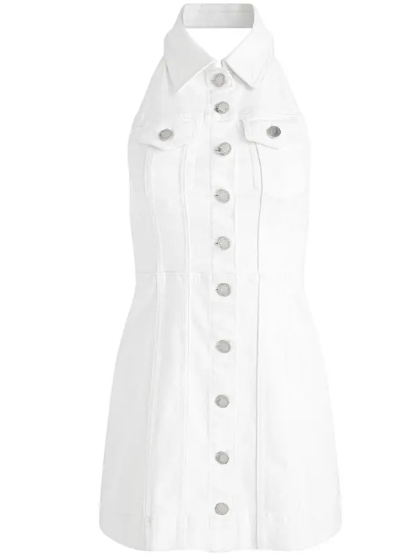 Alice + Olivia Kendall Denim Halterneck Mini Dress - White