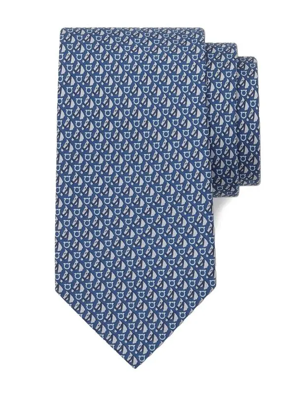FERRAGAMO Silk Equestrian Print Neck Tie - Blue