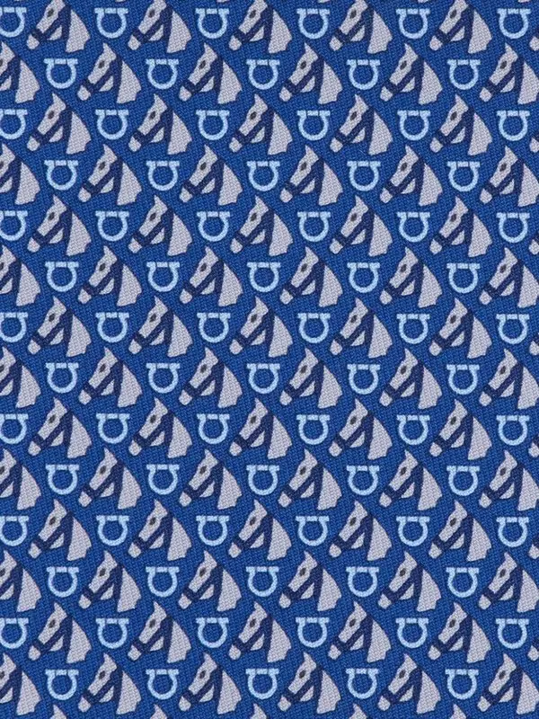 FERRAGAMO Silk Equestrian Print Neck Tie - Blue