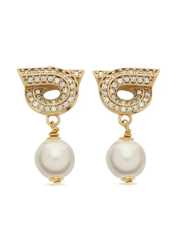 FERRAGAMO Gancini Pearl-shaped Earrings - Gold