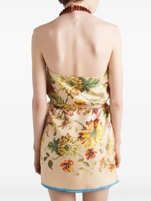 prada printed silk twill mini-dress Prada Floral-Print Silk-Twill Mini Dress - Grey