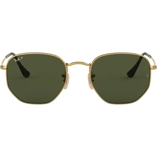 Ray-ban 51mm Polarized Octagon Sunglasses - Gold/ Green Polar