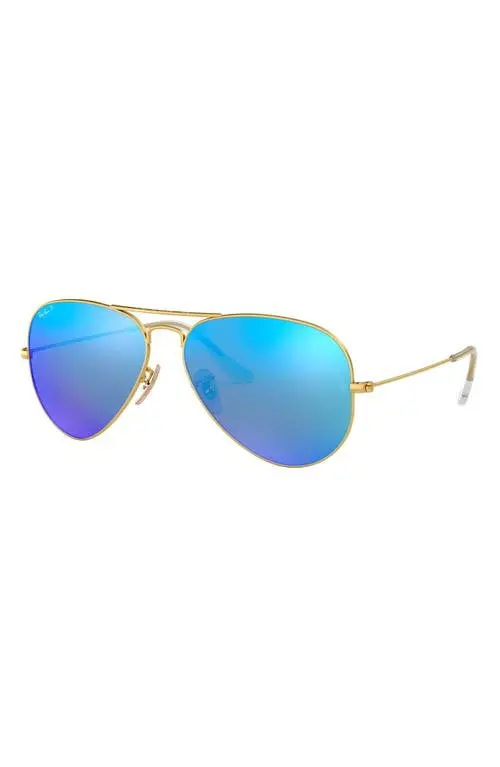 Ray-ban Standard Icons 58mm Mirrored Polarized Aviator Sunglasses - Gold/blue Mirror
