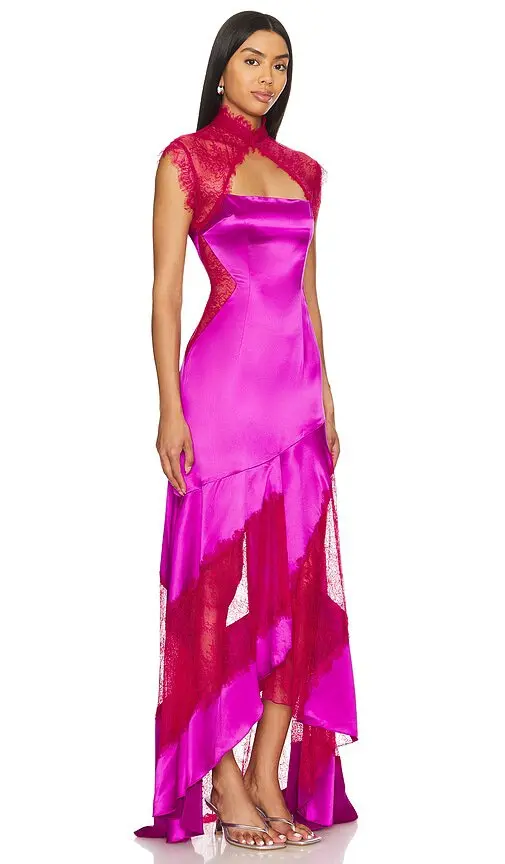 kim shui brown ruffle dress Halter Brocade Qi Pao Dress Medium main image 1