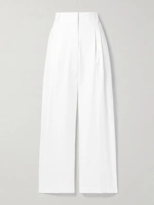 RÓHE Pleated Wide-leg Cotton Trousers - White