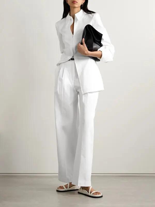 RÓHE Pleated Wide-leg Cotton Trousers - White