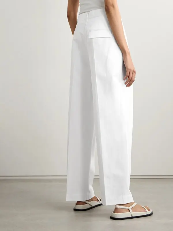 RÓHE Pleated Wide-leg Cotton Trousers - White