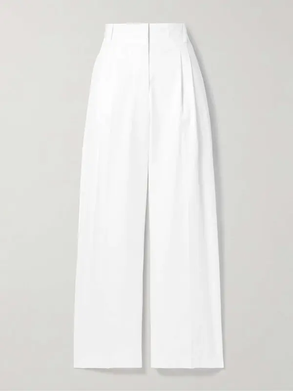 RÓHE Pleated Wide-leg Cotton Trousers - White